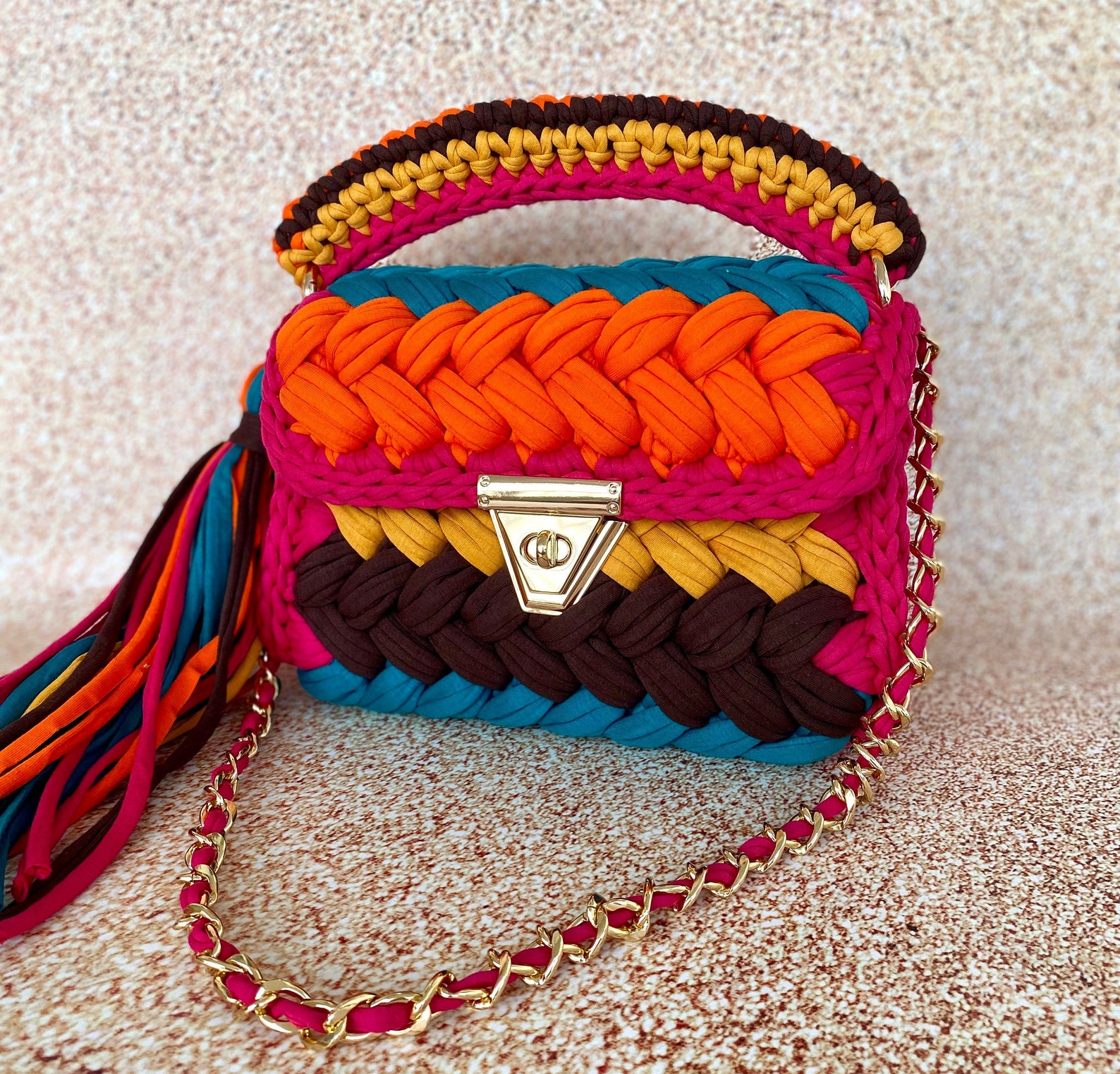 Multi Color Bag/hand Woven Bag/colorful Bag/handmade Bag/crochet Bag ...