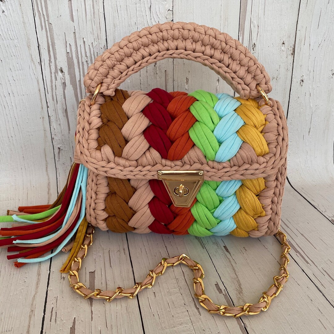 Hand Woven Bag/multi Color Bag/handmade Bag/knitted Bag/colorful Bag ...