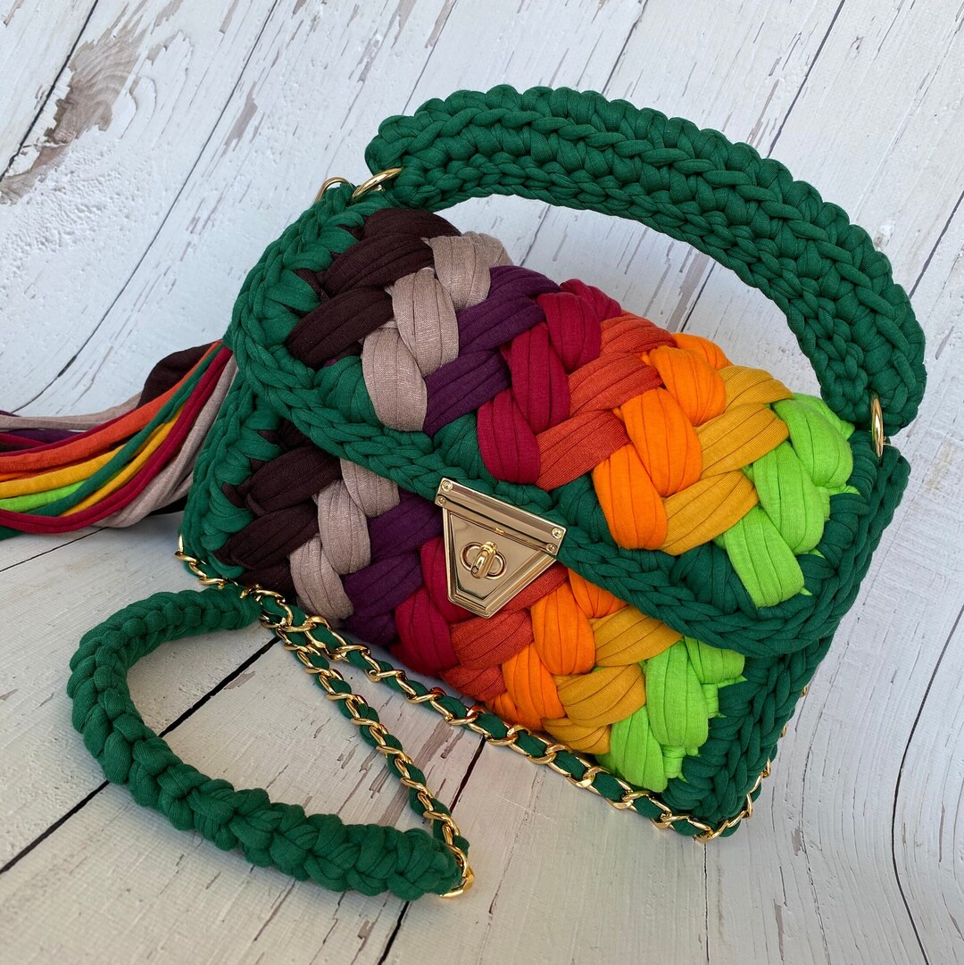 Multi Color Bag/hand Woven Bag/colorful Bag/handmade Bag/crochet Bag ...