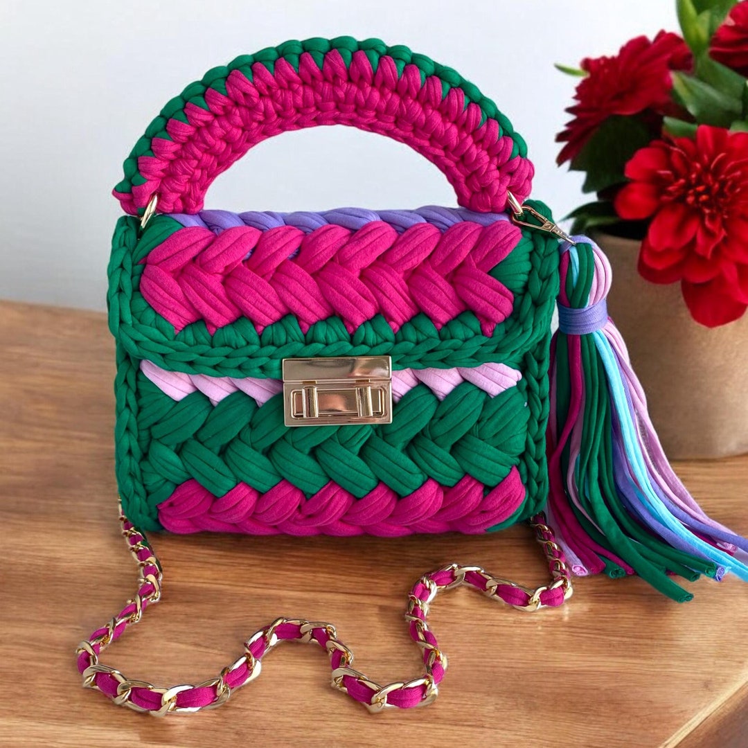 Multi Color Bag/hand Woven Bag/handmade Bag/colorful Bag/knitted Bag ...