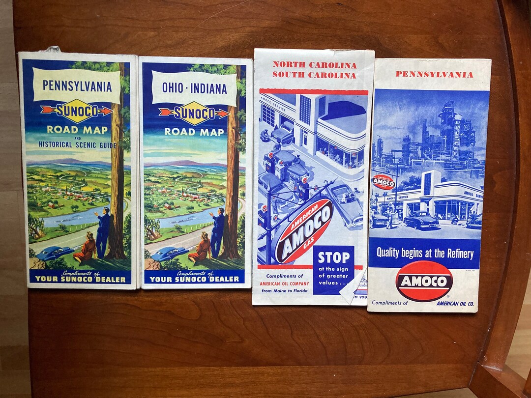 Vintage 1950s Road Maps From Sunoco and Amoco - Etsy