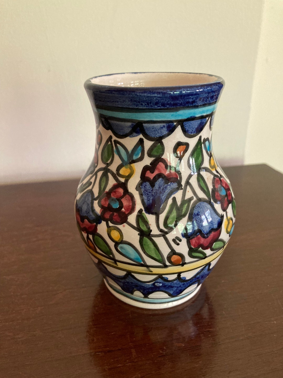 Small Vintage Floral Vase, Made in Israel, Armenian Jerusalem Pottery ...