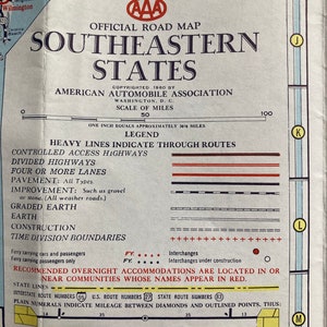 AAA Road Maps 1960s Southeastern States, Washington DC - Etsy