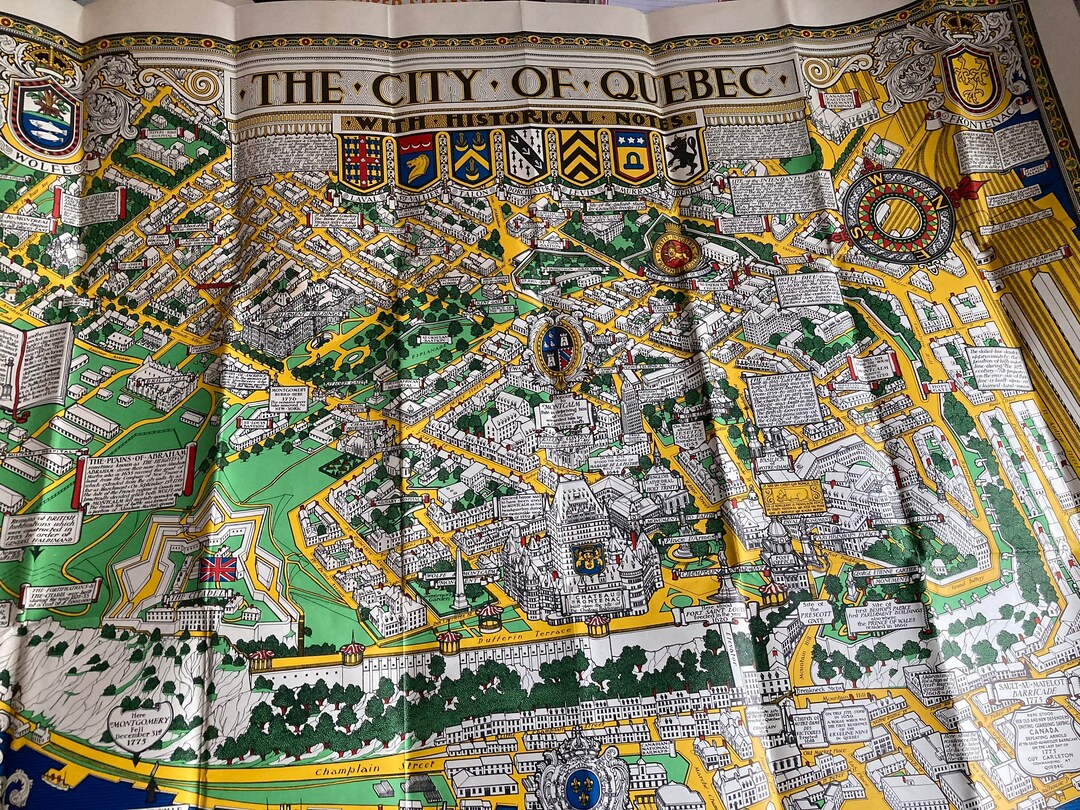 Vintage Map of the City of Quebec With Historical Notes S.H. Maw, 1950s ...