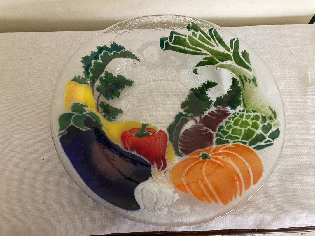 Peggy Karr, Fused Glass Bowl, Harvest Vegetables 13” Diameter - Etsy