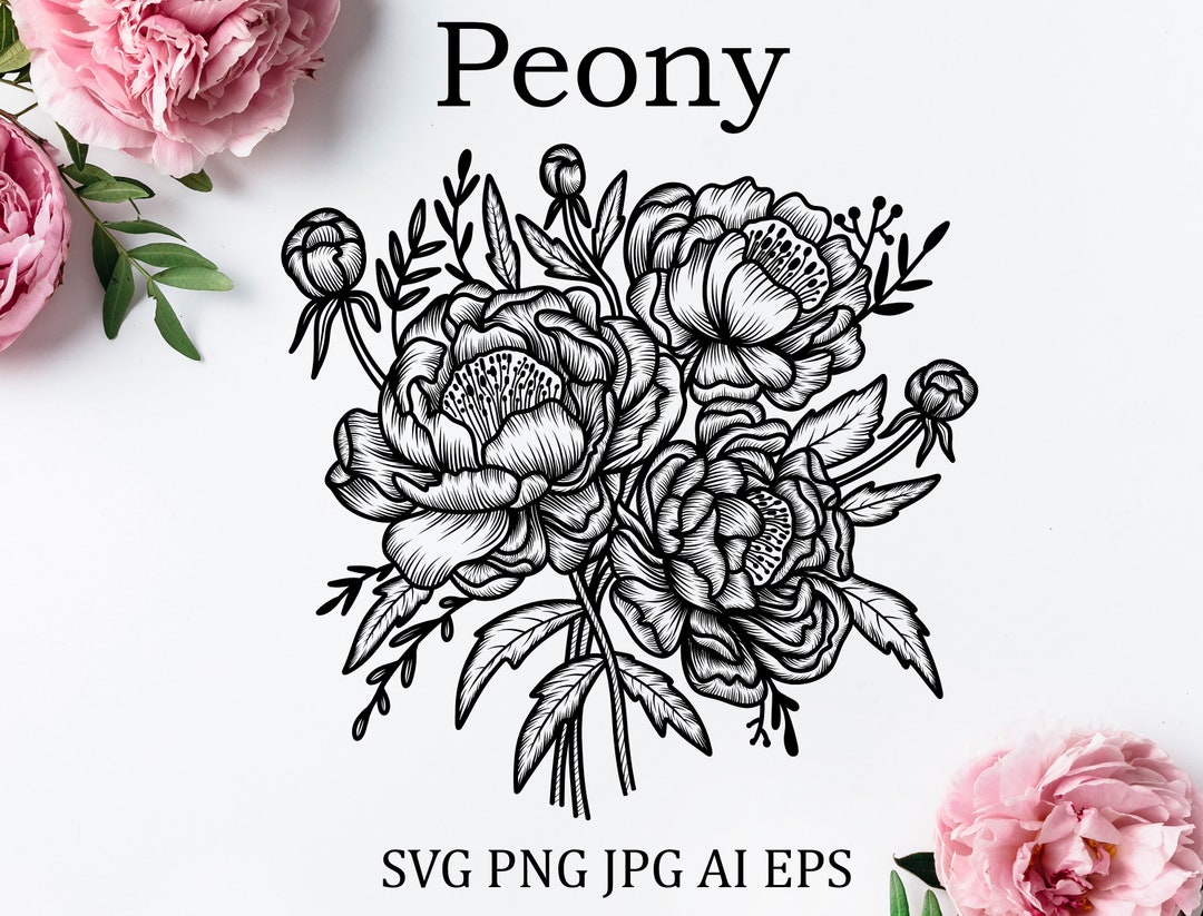 Peony Flower SVG, SVG Flowers, SVG Bouquet, Flower Arrangement Svg ...