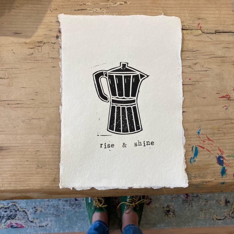 Rise & Shine / A5 Lino / Moka Pot / Coffee Love / Linoprint / - Etsy