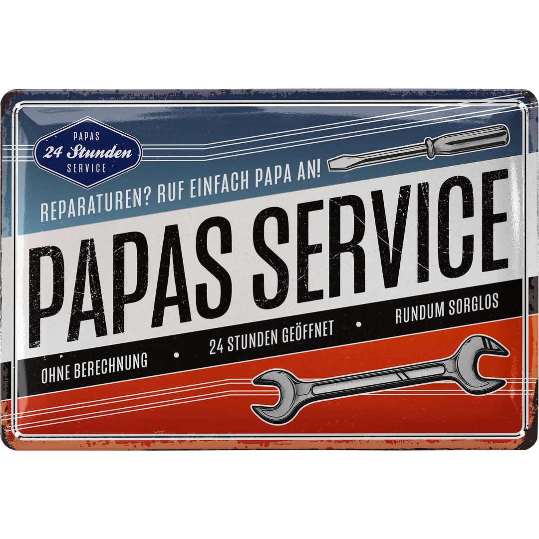 Tin Sign PAPA'S SERVICE, Sign Workshop Dad, Birthday Gift or Father's ...