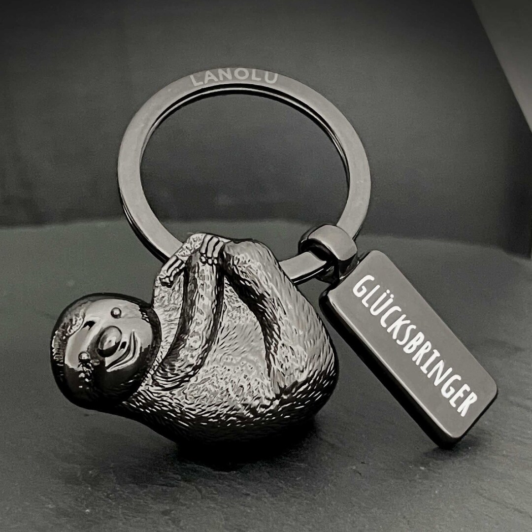 LANOLU Sloth Keychain Animals Metal With Engraving Lucky Charm Sloth ...