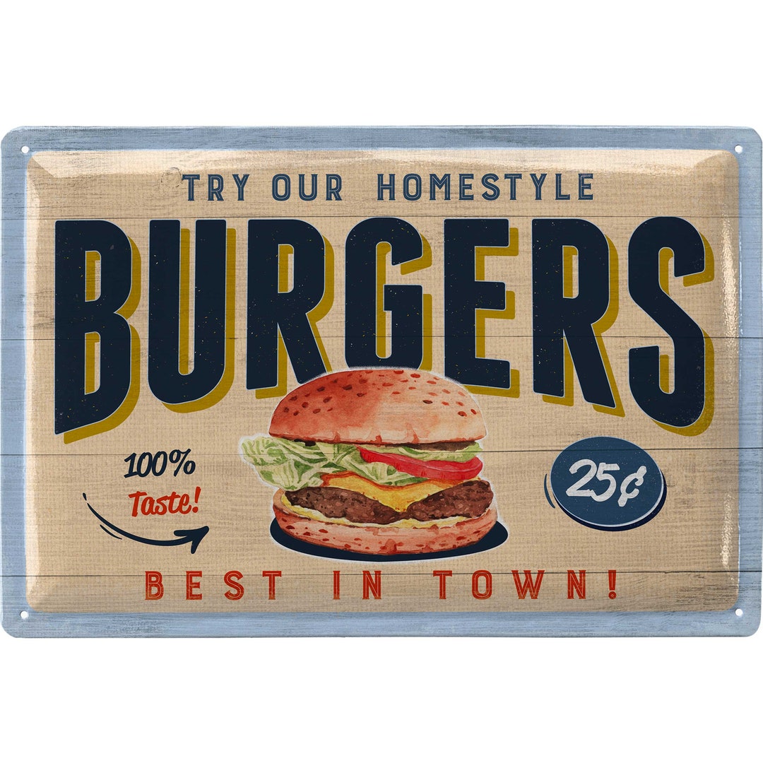 Retro Tin Signs Kitchen, BURGERS Recipes, Grilling Tin Sign, BBQ Grill ...