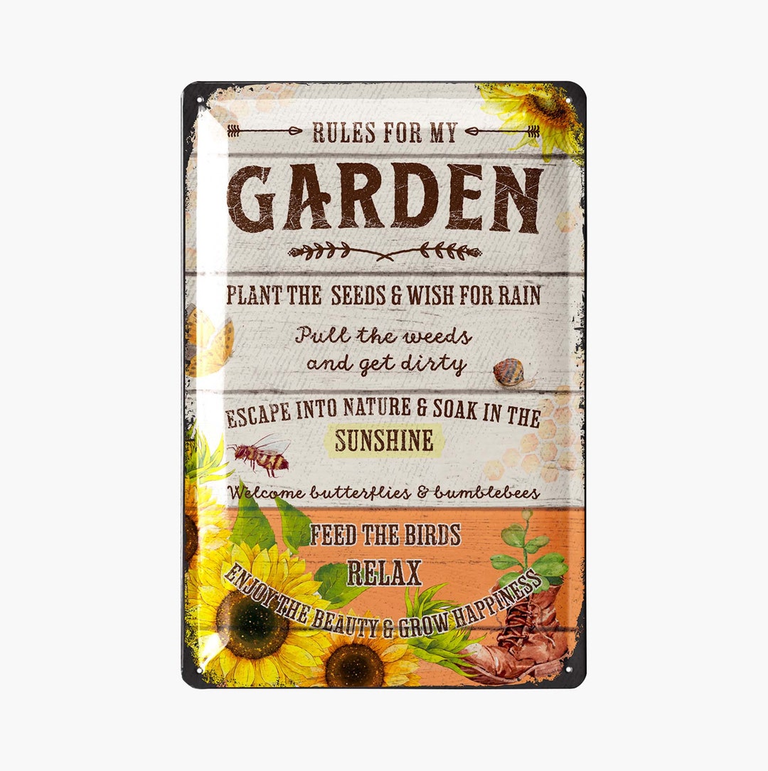 Buy LANOLU Retro Metal Sign Garden Garden Rules Garden Signs for ...