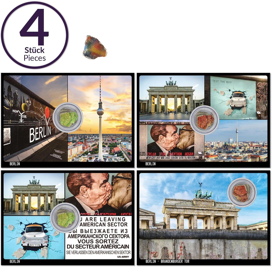 Berlin Wall Stone Postcards With Original Berlin Wall Piece in a Set of ...