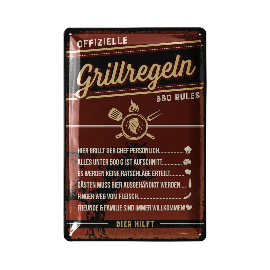 Retro Metal Signs Grilling - GRILL RULES Sign - BBQ Grill Retro ...