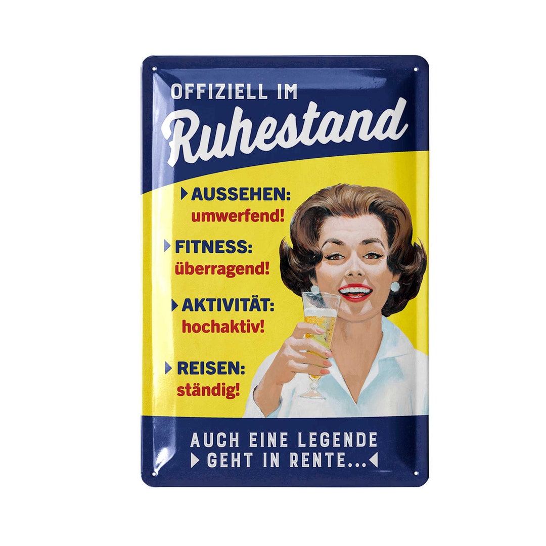 LANOLU Retro Blechschild RUHESTAND, Rentnerinnen Deko zur Pensionierung ...