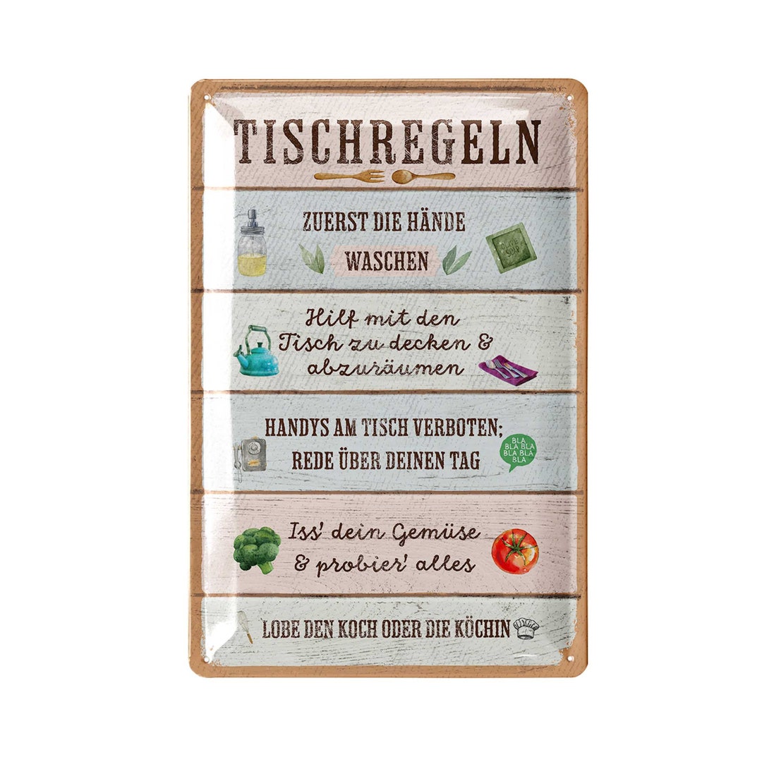 LANOLU Retro Tin Sign TABLE RULES, Retro Kitchen Decoration, Shabby ...