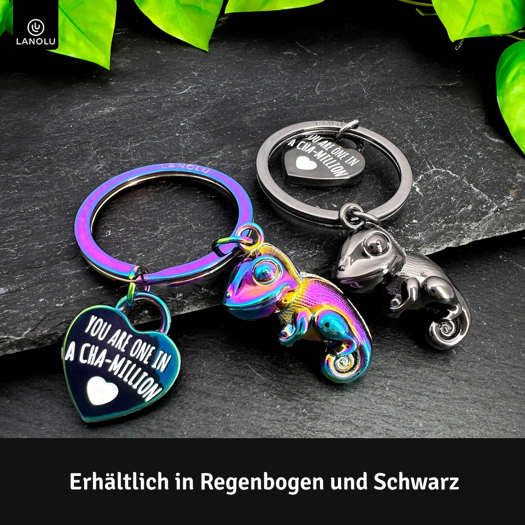 LANOLU Keychain Chameleon, Lucky Charm Keychain Partner and for Best ...