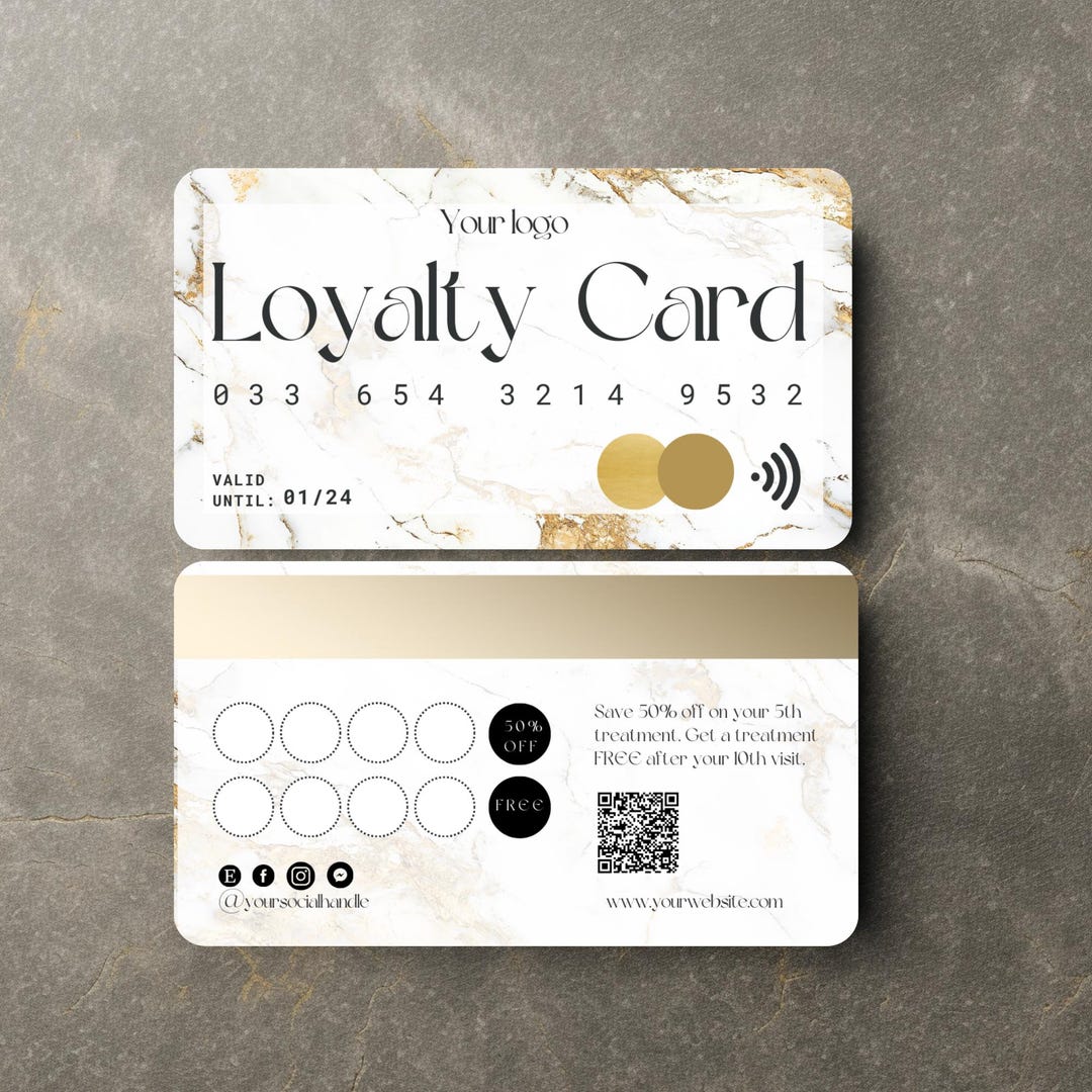Elegant White & Gold Beauty Loyalty Credit Card Template (canva ...