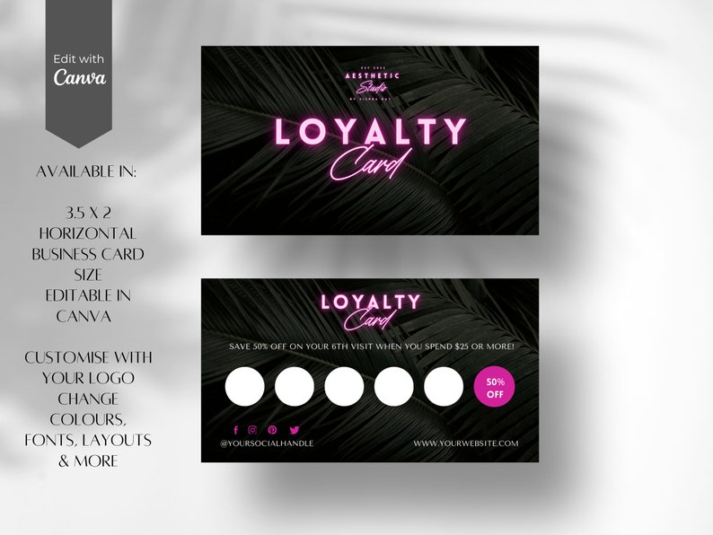 Diy Loyalty VIP Rewards Tropical Pink Neon Editable Digital - Etsy