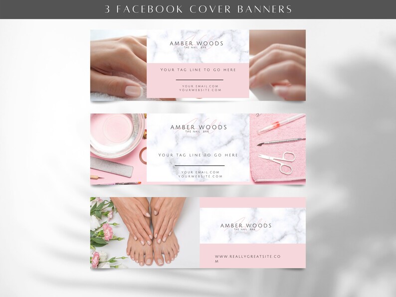Pink Nail Tech Facebook Banner Templates: Editable Salon Covers ...