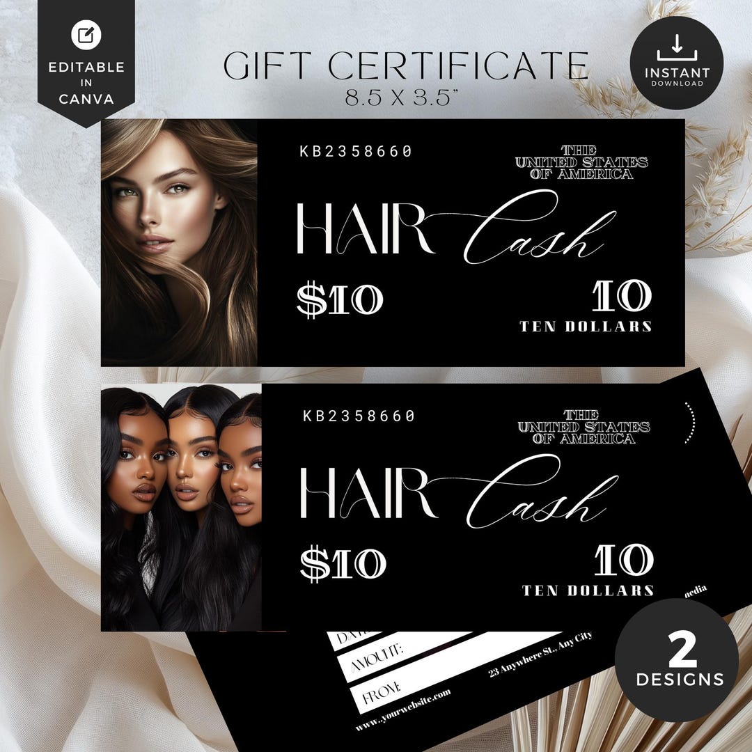 Editable Hair Salon Gift Voucher, Black Luxury Canva Template (digital ...