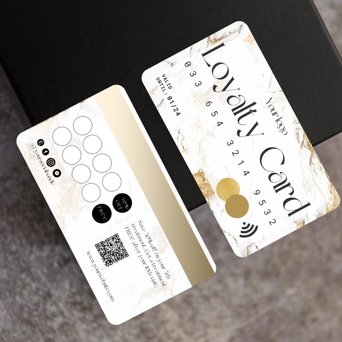 Elegant White & Gold Beauty Loyalty Credit Card Template (canva ...