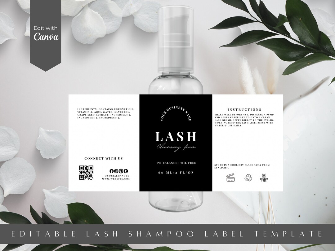 DIY Lash Shampoo Template, Lash Bath Label, Eye Lash Cleanser Template ...