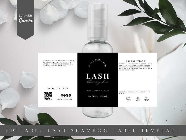 DIY Lash Shampoo Label Template: Editable Wrapper Sticker (digital ...