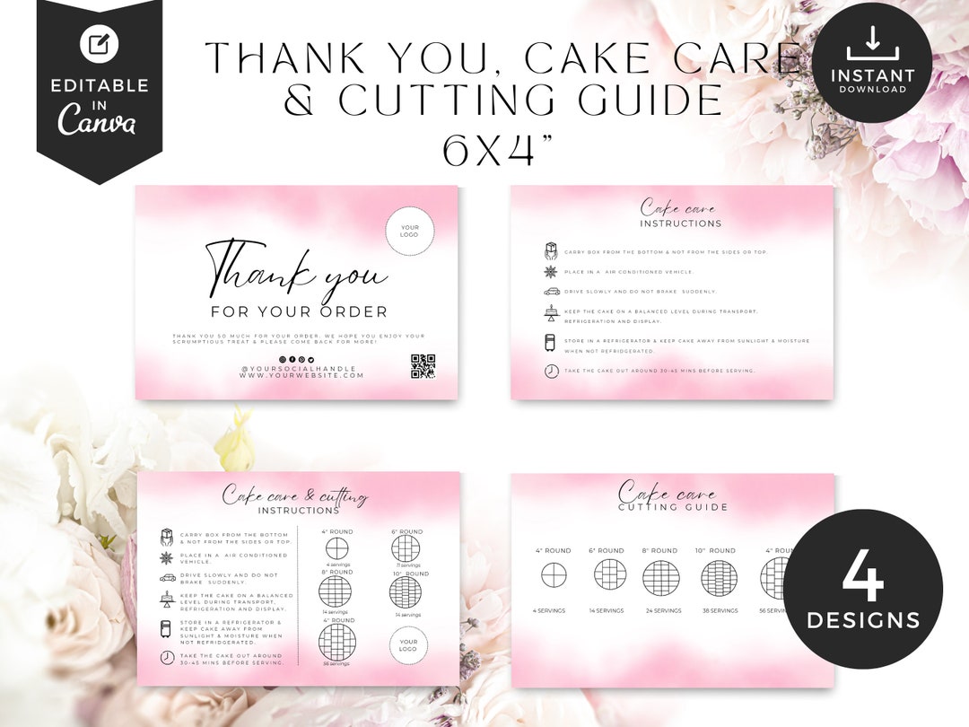 Cake Care Cake Cutting Instructions Card Template, Canva Editable Cake ...