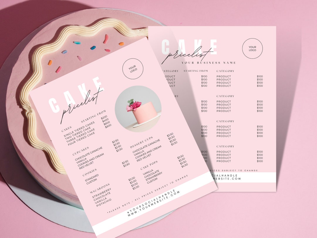 Bakery Cake Price List Template: Pink Editable Canva Design (a4/8.5x11 ...