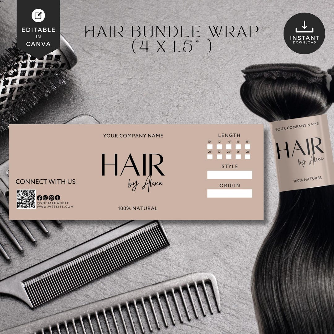DIY Hair Bundle Tag Template,thank You Card,hair Extension Business ...