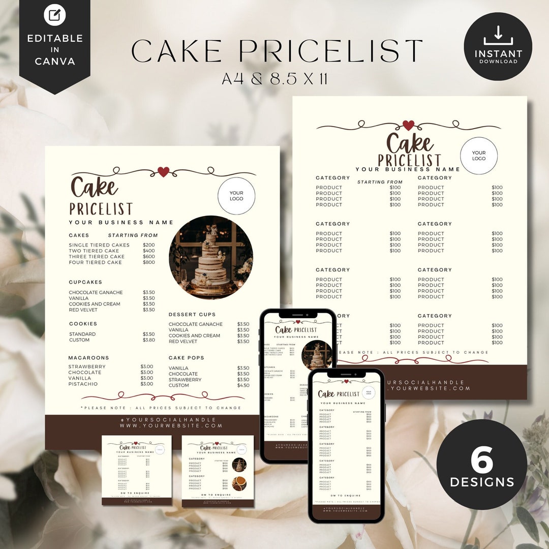 Bakery Menu, Bakery Branding Kit, Canva Editable Cupcakes Price List ...