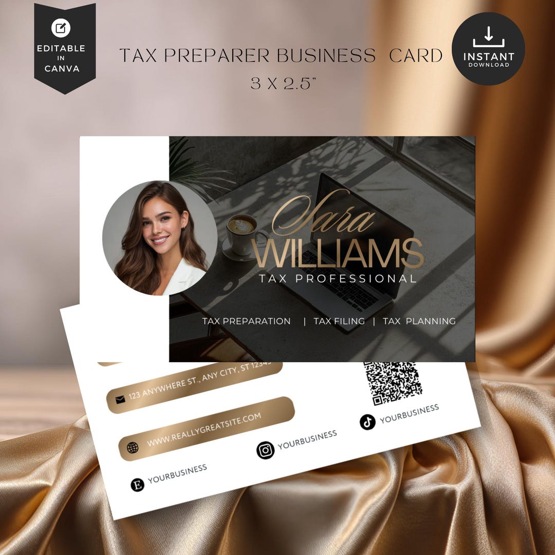 Tax Preparer Business Card Template, White Gold, CPA ,accountant, Canva ...