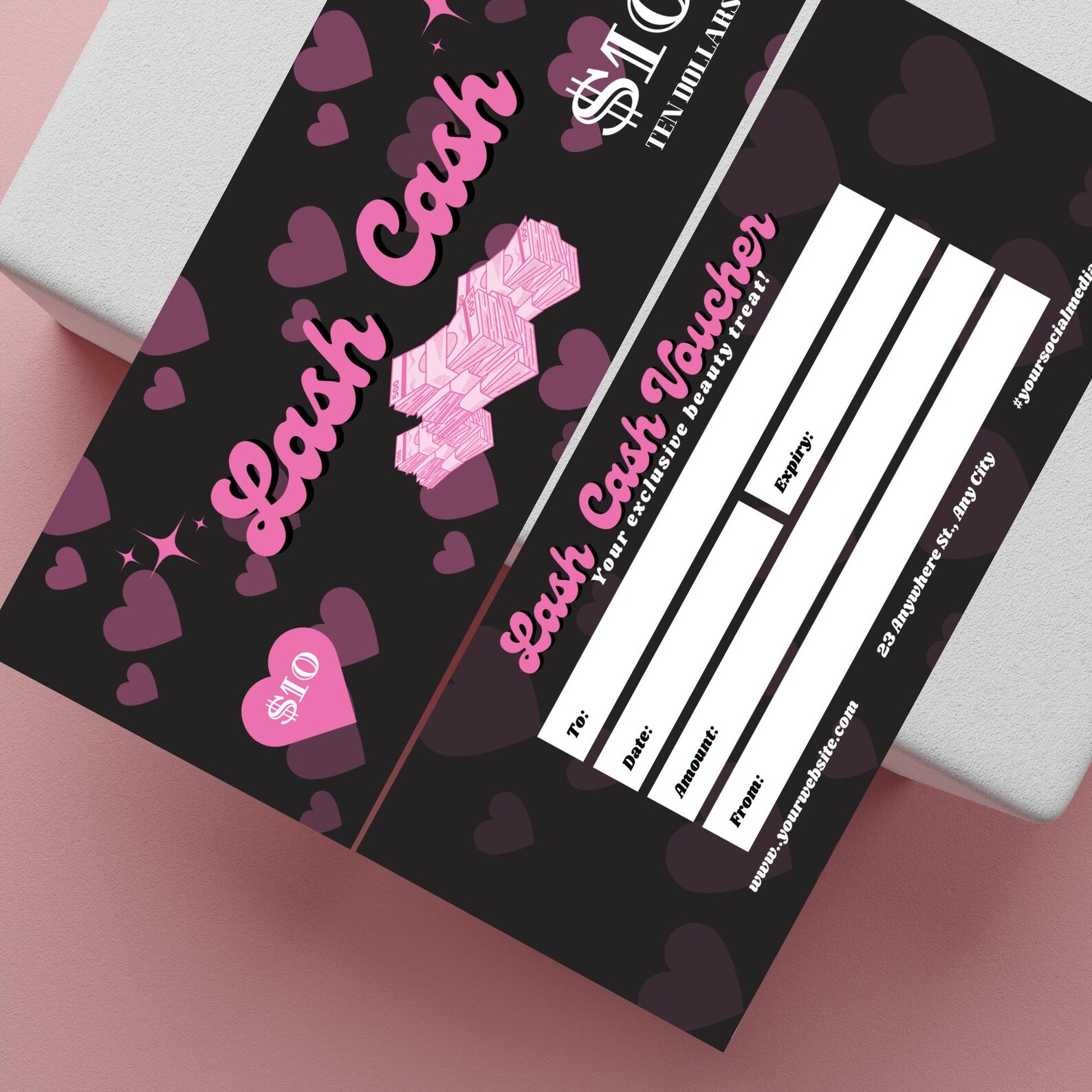 Lash Cash Gift Certificate Canva Template, Pink Beauty Voucher (digital ...