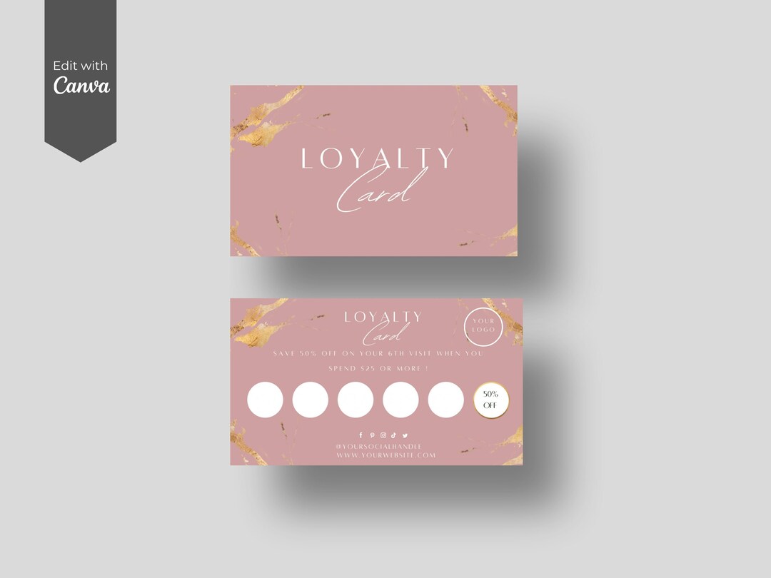 DIY Pink and Gold Loyalty VIP Rewards Editable Digital Business Card ...