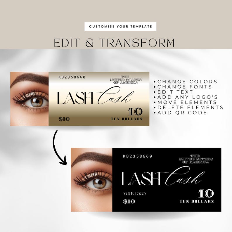 Lash Cash Gift Certificate Template, Beauty Salon Voucher (canva, 8.5x3 ...