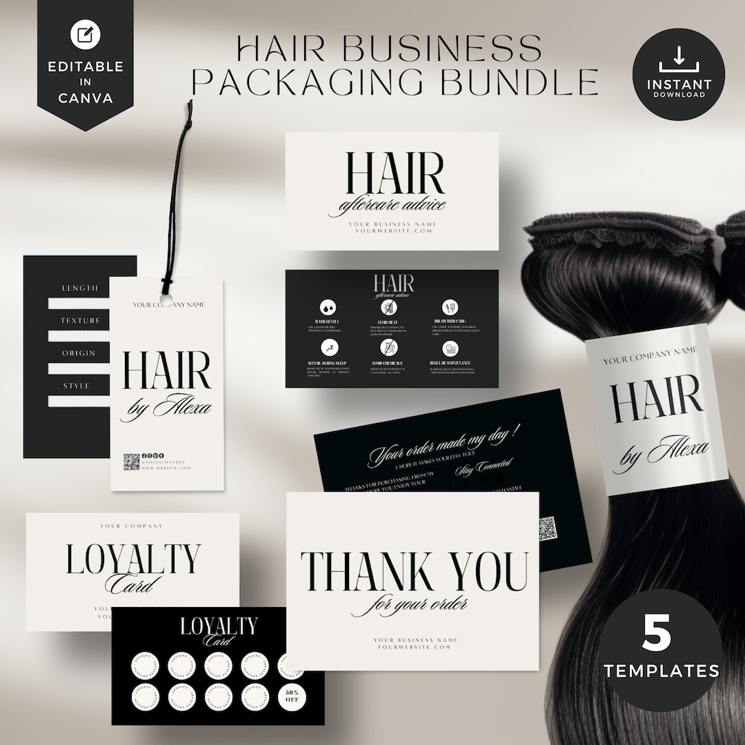 DIY Hair Bundle Tag Template,thank You Card,hair Extension Business ...