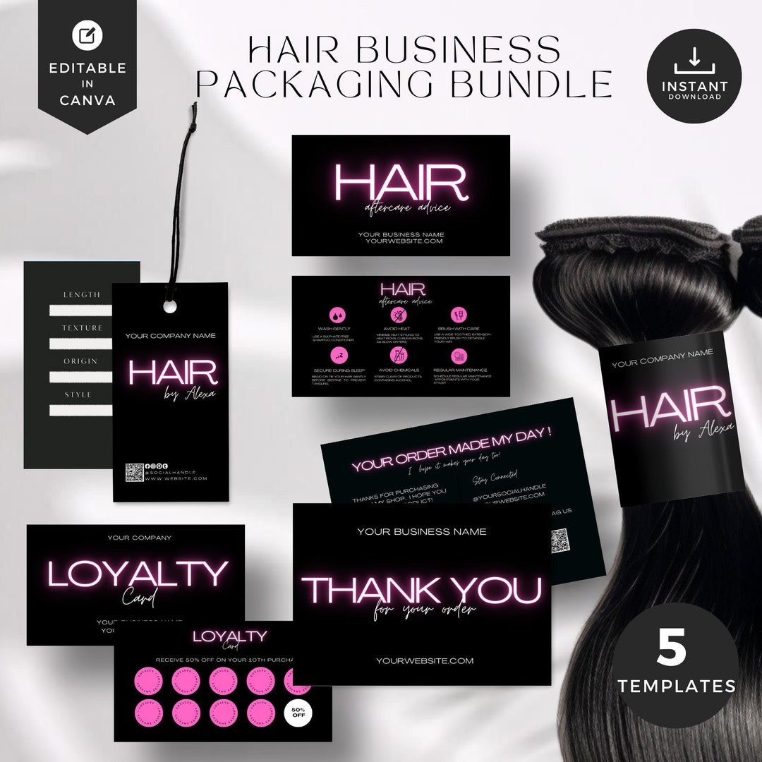 DIY Hair Bundle Tag Template,thank You Card,hair Extension Business ...