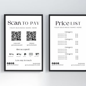 Scan to Pay Sign & Price List Template, QR Code Sign, Printable Payment ...