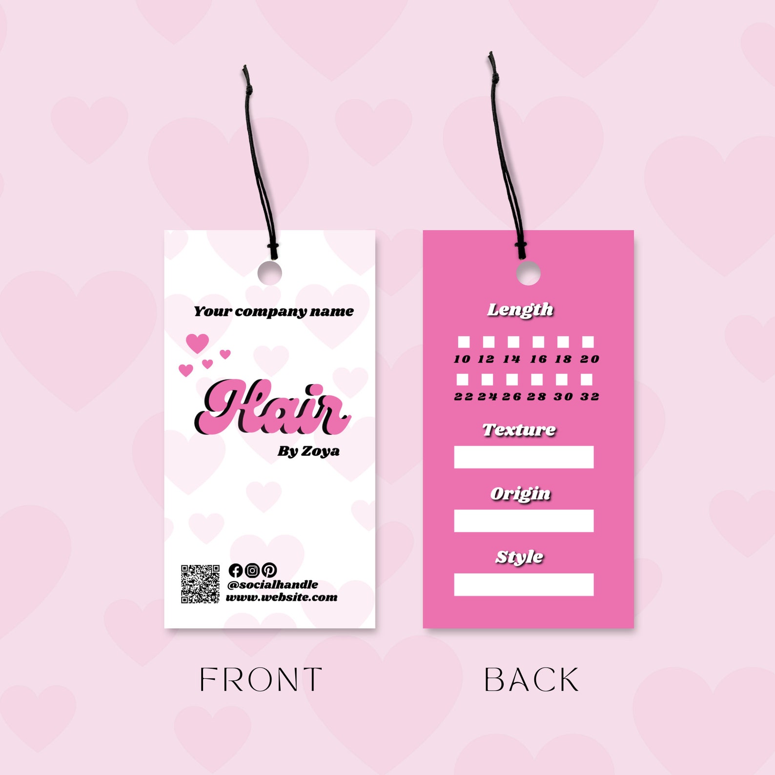 Pink Retro Hair Tag Template: DIY Hair Extension Packaging (canva) - Etsy