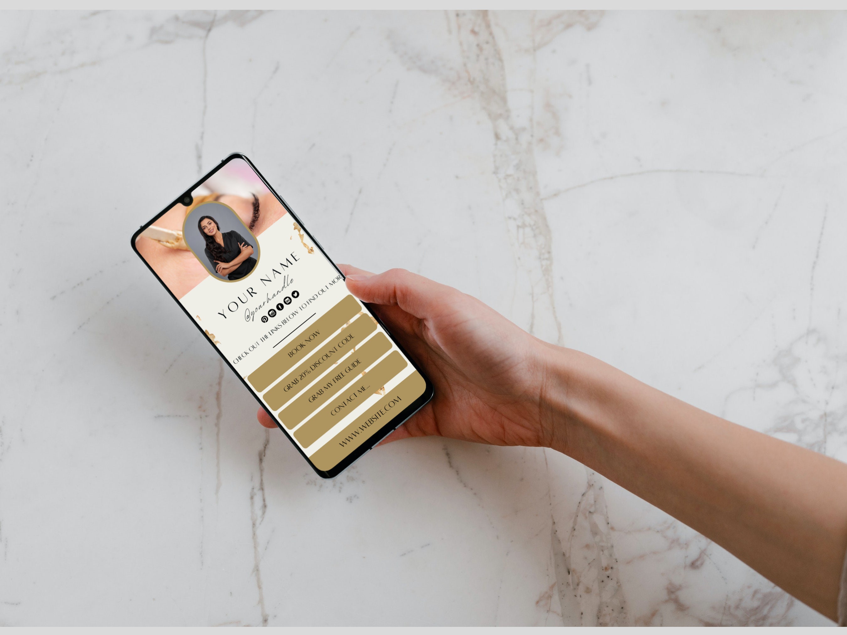 Editable Bio Link Canva Template: Cream & Gold Landing Page (digital ...