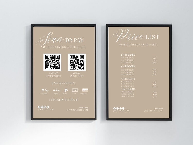 Scan to Pay Sign Price List Template QR Code Sign Printable - Etsy