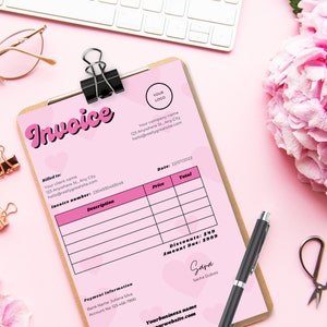 Pink Retro Invoice Template, Business Invoice, Beauty Salon Invoice ...