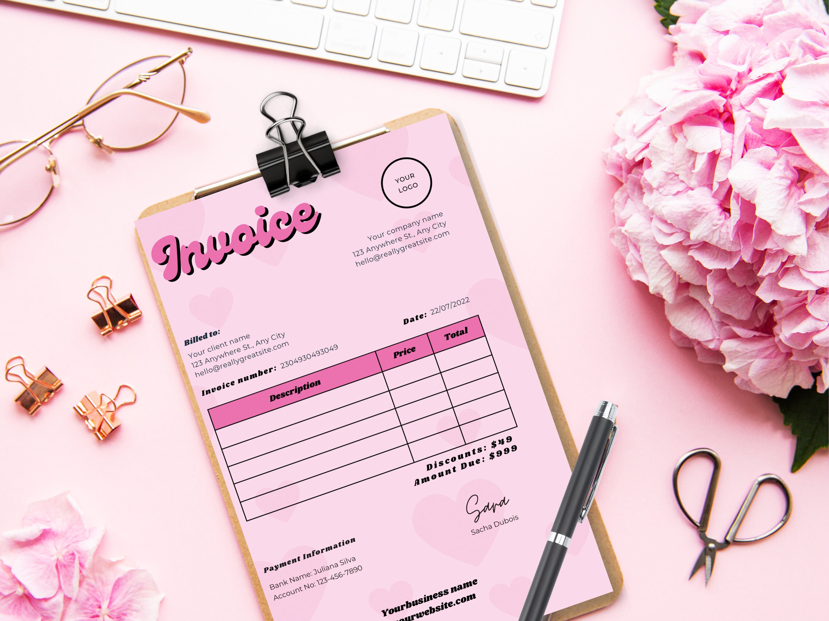 Pink Retro Invoice Template: Beauty Salon Business Receipt (digital ...