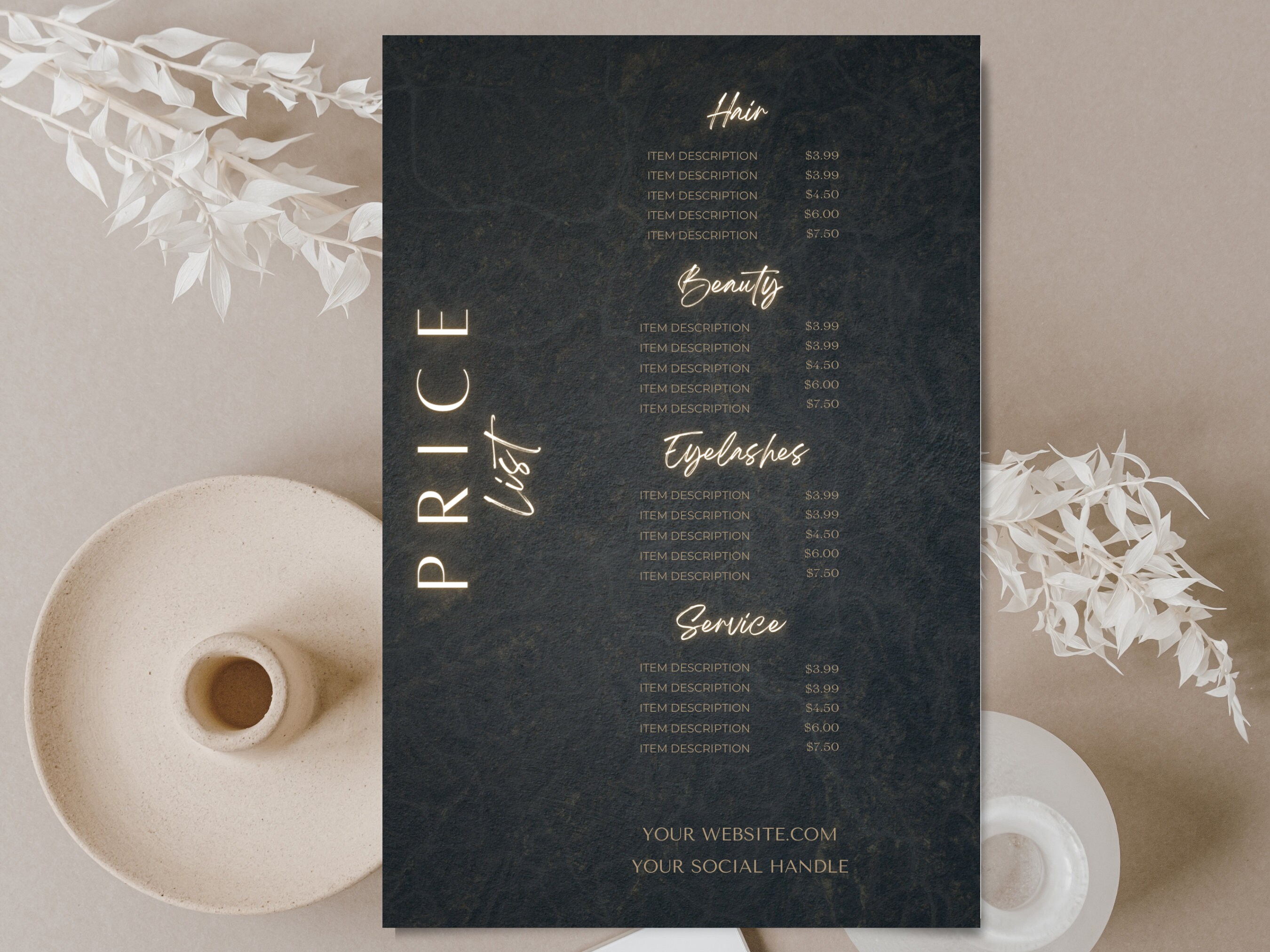 Black and Gold Neon Price List Template: Editable Canva Design (digital ...