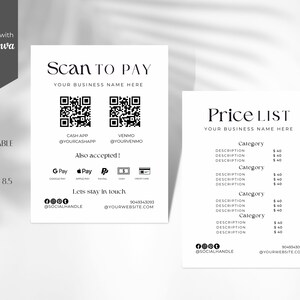 Scan to Pay Sign & Price List Template, QR Code Sign, Printable Payment ...