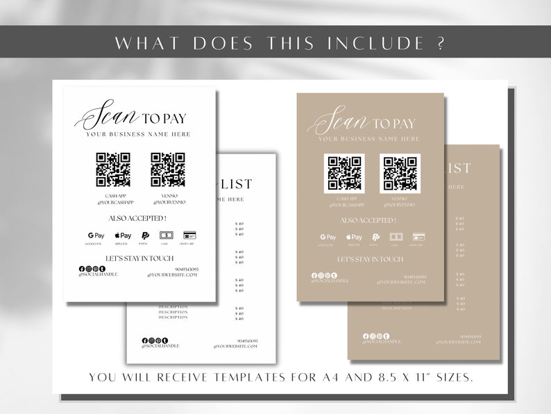 Scan to Pay Sign Price List Template QR Code Sign Printable - Etsy