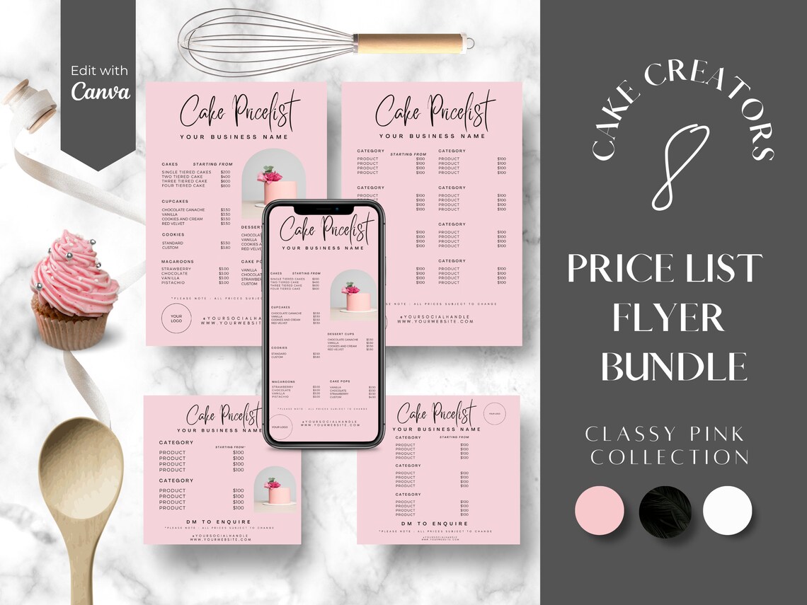 Cake Price List Bakery Menu Template Bakery Price List Cake - Etsy