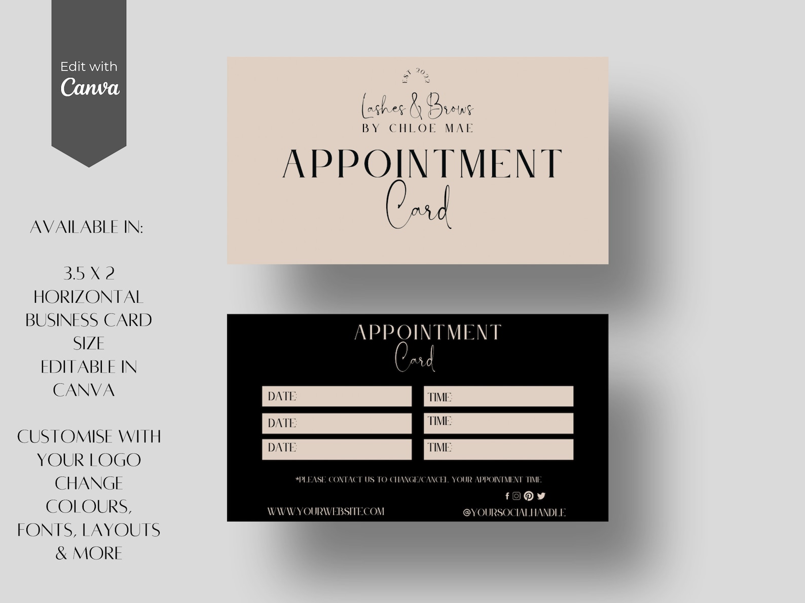 Editable Beauty Business Appointment Card Minimal - Etsy