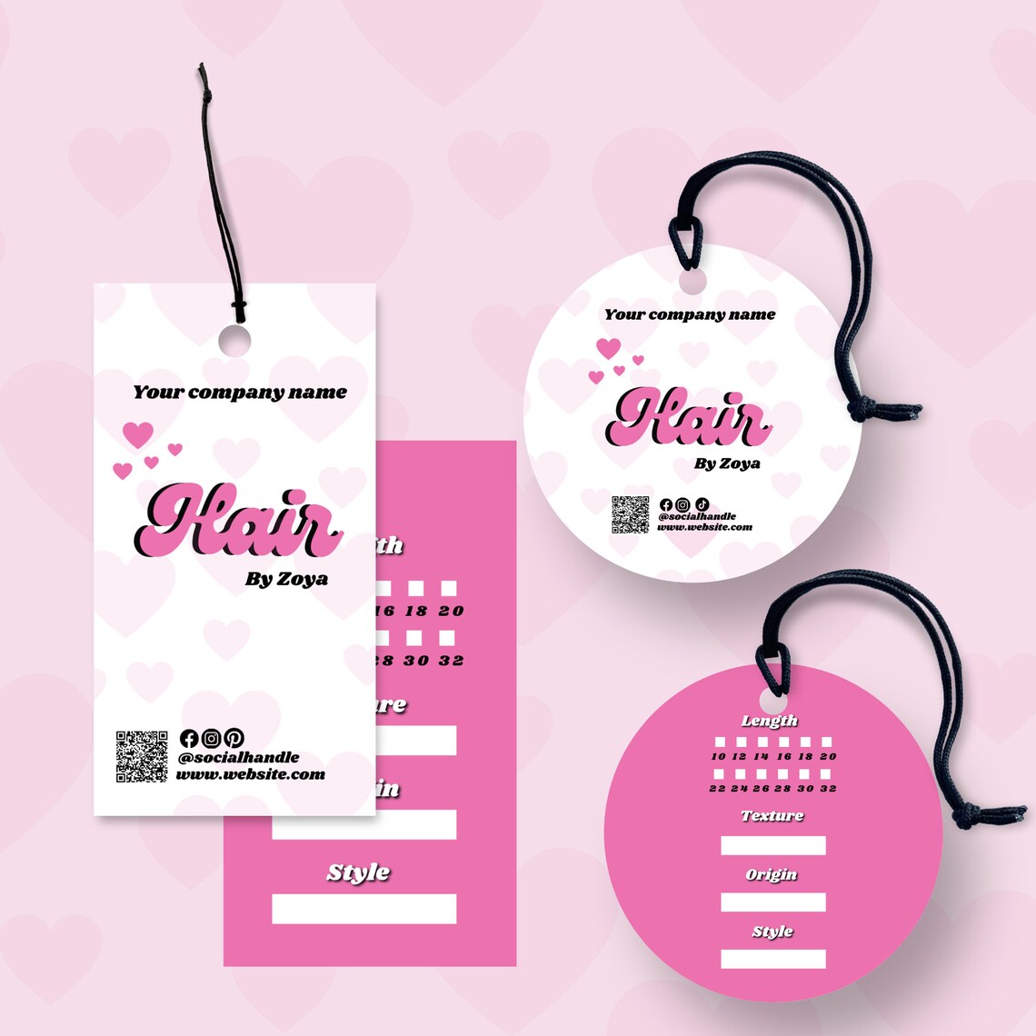 Pink Retro Hair Tag Template: DIY Hair Extension Packaging (canva) - Etsy