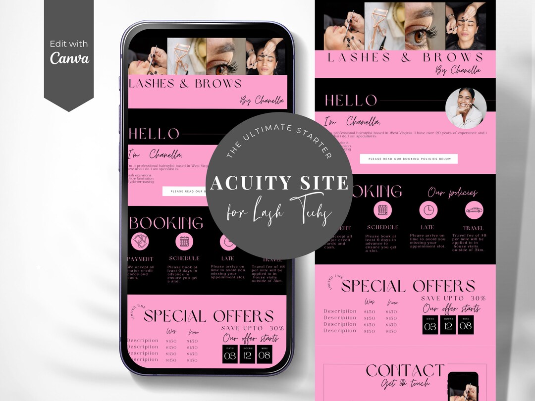 Pink & Black Acuity Scheduling Template: Lash Tech Website Banners ...